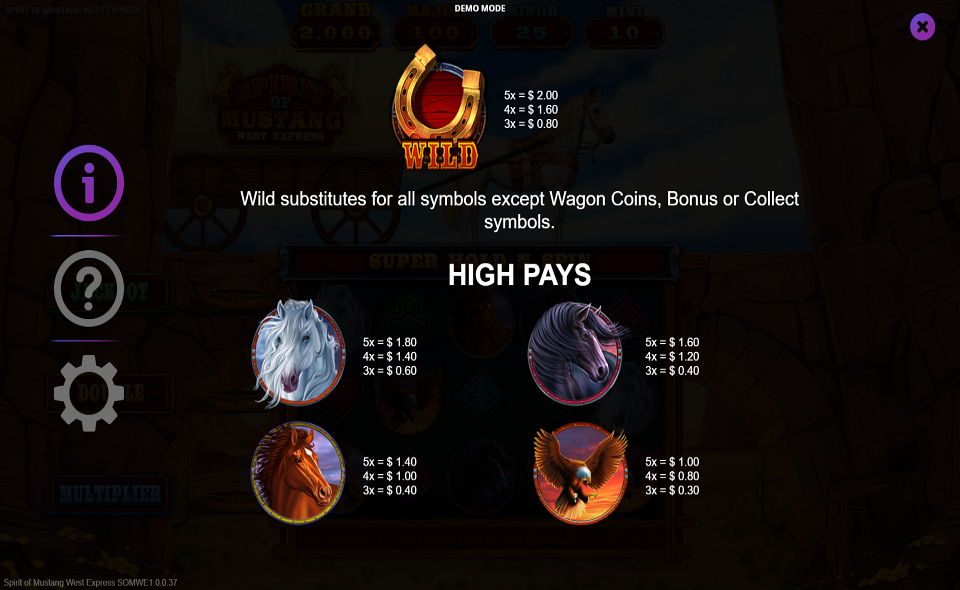 Play Spirit of Mustang West Express by Wizard Games - Free Demo